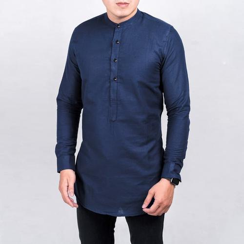 Jual Baju Koko Kurta Pakistan Pria Kemeja Muslim Panjang Biru Navy ...