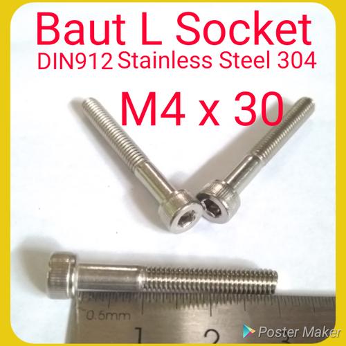 Jual Baut L M4 x 30 Hex Socket SUS304 - Jakarta Timur - Mekanikautomation | Tokopedia