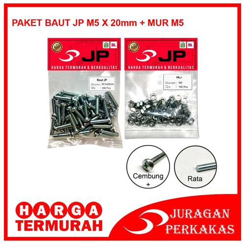 Jual PAKET 2 SET BAUT MUR 5x20 BAUT JP M 5 x 20 MM MUR M5 SKRUP ISI 100 ...