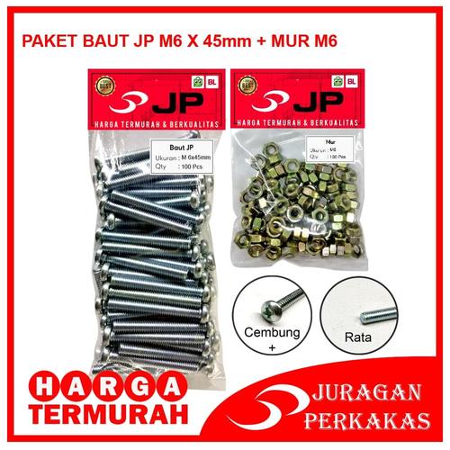 Jual PAKET 2 SET BAUT MUR 6x45 BAUT JP M 6 x 45 MM MUR M6 SKRUP ISI 100 PCS - Kota Cirebon ...