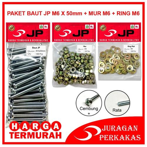 Jual PAKET 3 SET JP M 6x50 BAUT MUR RING PLAT M 6 x 50 MUR M6 ISI 100 PCS - Kota Cirebon ...