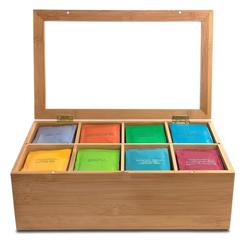 Jual 8 Compartments Wooden Tea Box Glass Top Lid Cover Container ...