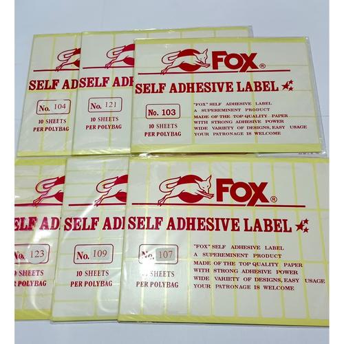 Jual Label Sticker Fox | Self Adhesive 1 Pack isi 10 lembar - 103 ...