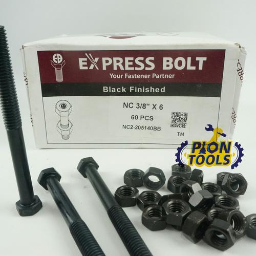 Jual B/N Baut Besi UNC + Mur Hitam 3/8 x 6 / Baut hitam / Baut besi ...