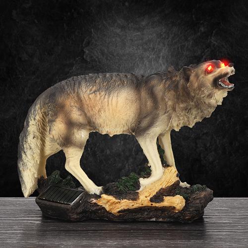 Jual Solar Red Eyes Howling Wolf & Sensor Light Garden Ornament Office ...