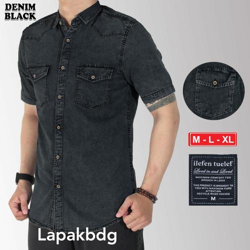 Jual Kemeja jeans hitam kemeja denim lengan pendek Original Brand 03 ...