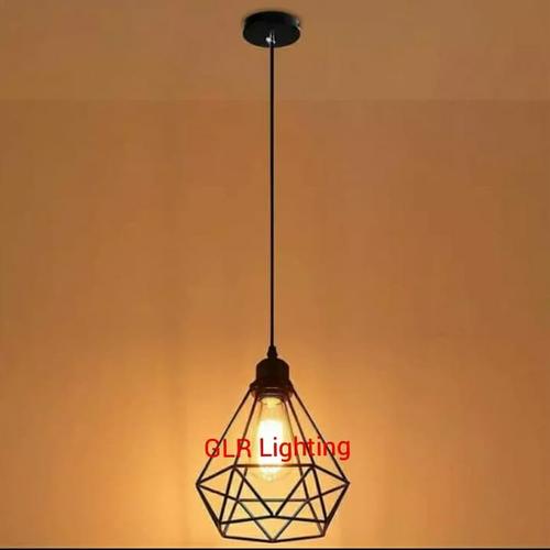 Jual kap gantung/kap jaring besi diamond fitting E27 dekorasi hitam ...