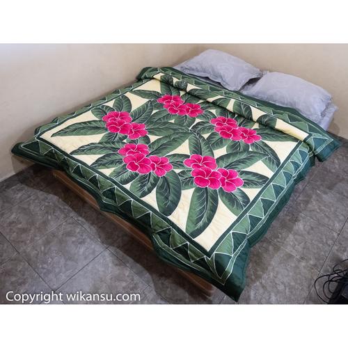 Jual Bed Cover Batik Lukis Bunga Kamboja Hijau Botol Lokal Bali - Kab ...