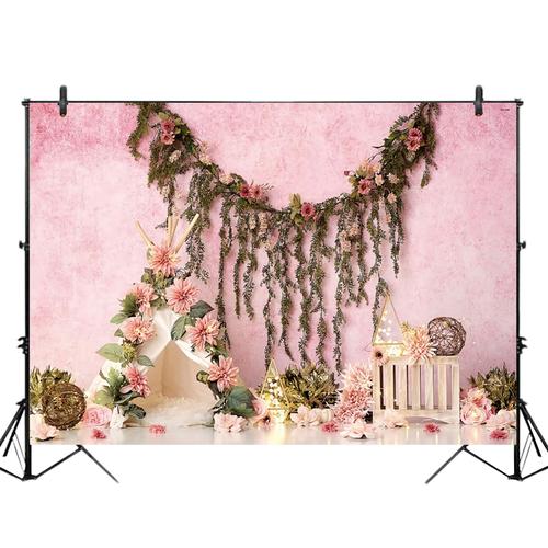 Jual 5x3FT 7x5FT 9x6FT Flower Decor Pink Wall Photography Backdrop ...