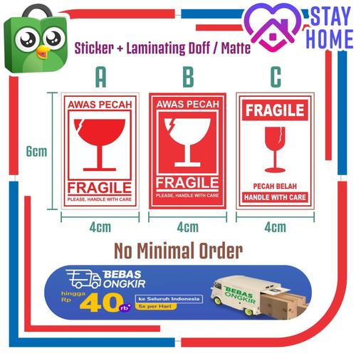 Jual Sticker Fragile / Hati-Hati / Awas Pecah + Laminating Doff - A ...