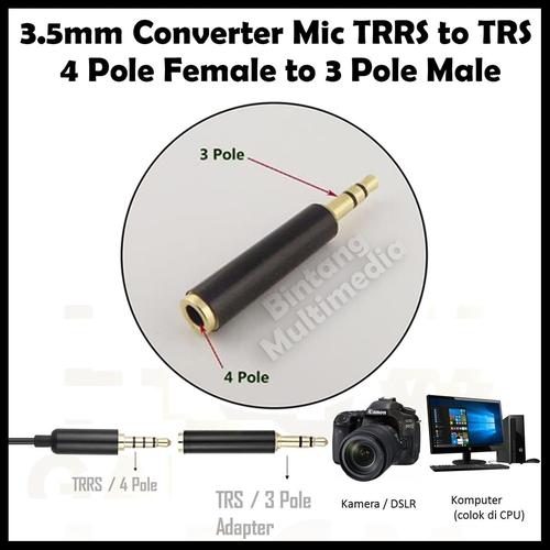 Jual Converter Mic TRRS ke TRS Adapter 4 Pole Female To 3 Pole Male Pin ...