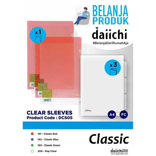 Jual Daiichi Clear Sleeves (Map L) A4/ Folio (1pak isi 12) - A4, Merah ...