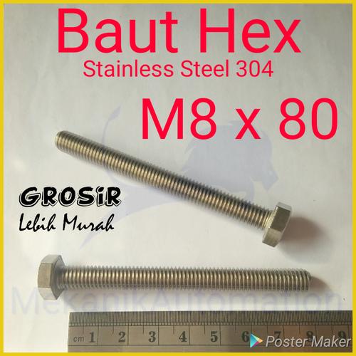 Jual Baut Hex M8 x 80 SUS304 - Jakarta Timur - Mekanikautomation | Tokopedia