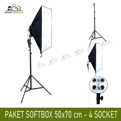 Jual Paket Lighting SoftBox Photo Studio 50x70cm dengan 4 Lamp Socket ...