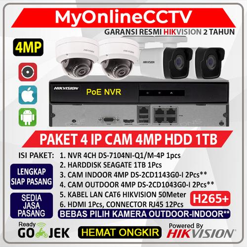 Promo Paket 4 IP Camera CCTV Original Hikvision 4MP Siap Pasang HDD 1TB ...