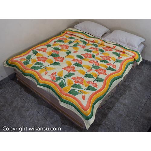 Jual Bed Cover Batik Lukis Jarit Full Bunga Kembang Sepatu Krem Lokal ...
