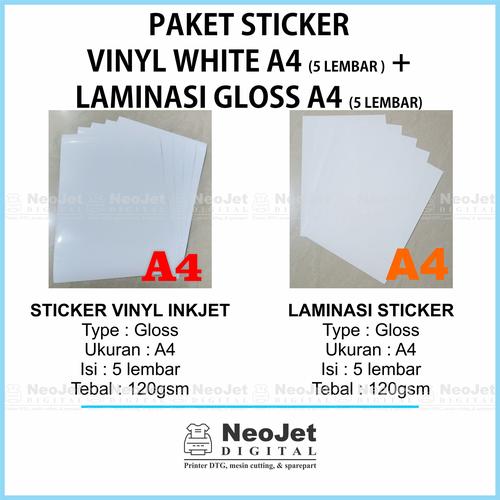 Jual Paket Sticker Stiker Vinyl Inkjet Putih Glossy + Laminasi Glossy ...