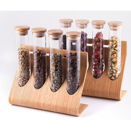 Jual Tabung Airtight Glass Wood Stopper Kopi/Tea Display set 4 Tabung ...
