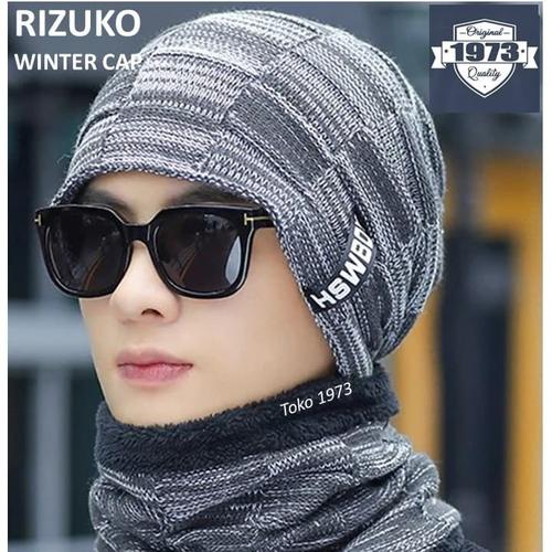 Promo Winter cap & syal : RIZUKO - knit caps topi musim dingin topi kupluk - SET WINE RED ...