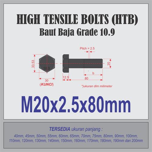 Jual Baut Mur hex Baja 10.9 M20 x80mm HALF DRAT High Tensile Bolt - HTB ...