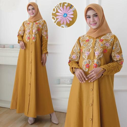 Jual GAMIS KATUN JEPANG MUSTARD / GAMIS BORDIRAN / MAXI DRESS BAJU ...