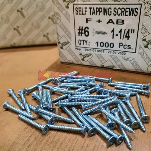 Jual [1 box] Skrup Tapping 6 x 1 1/4" 3 cm / Sekrup Taping Kepala Rata ...