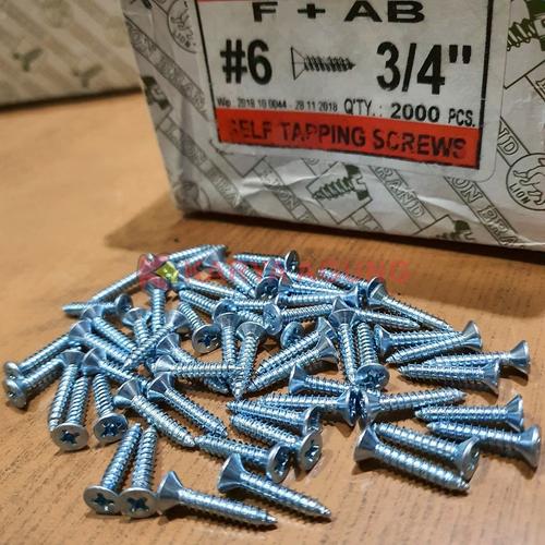 Jual [1 box] Skrup Tapping 6 x 3/4" 2 cm / Sekrup Taping Kepala Rata ...