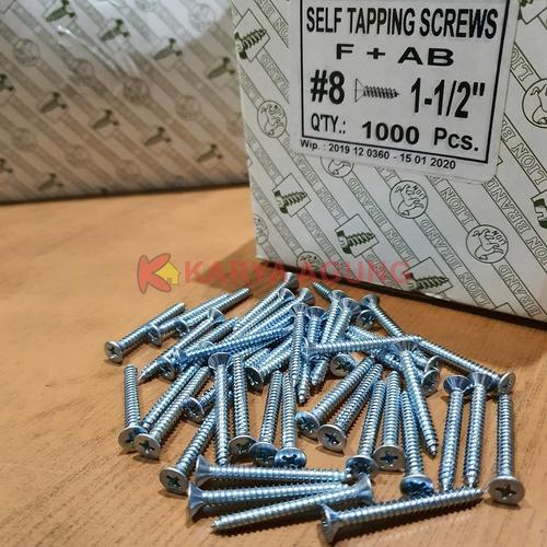 Jual [1 box] Skrup Tapping 8 x 1 1/2" 4 cm / Sekrup Taping Kepala Rata ...
