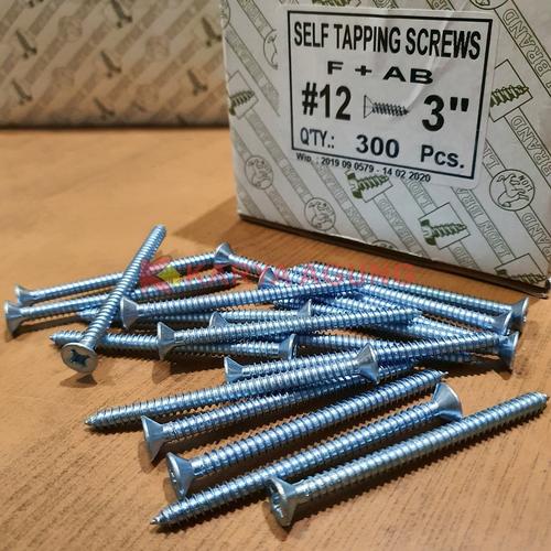 Jual [1 box] Skrup Tapping 12 x 3" 7,5 cm / Sekrup Taping Kepala Rata ...