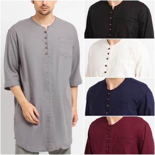 Promo ASQ LINEN RAMI gamis pakistan kurta koko 3/4 - Abu-abu, M ...