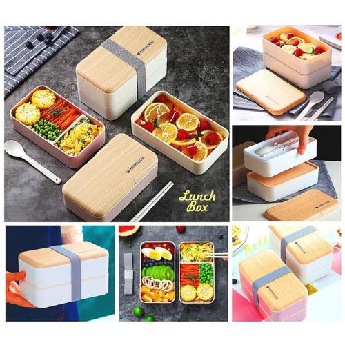 Jual Tempat Makanan Lunch Box Tutup Kayu Kotak Bekal 2 Susun Tingkat ...