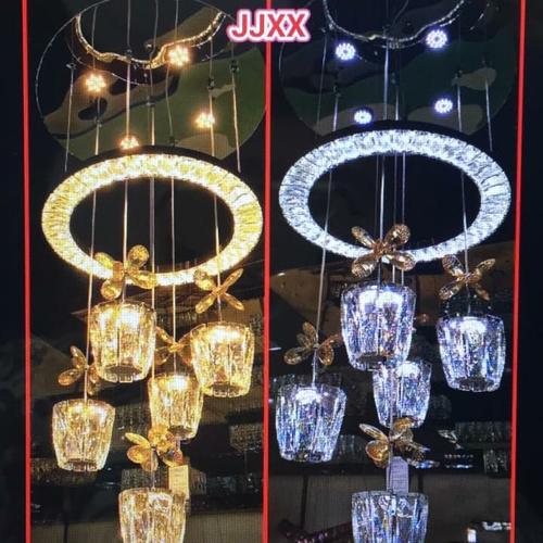 Jual Lampu gantung hias cristal minimalis model apel 5 lampu 3 warna ...