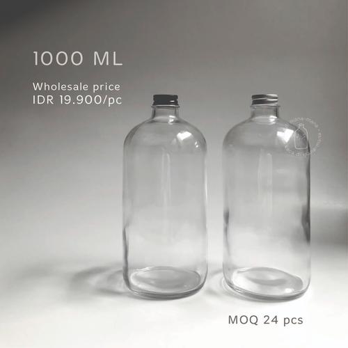 Jual Botol kaca 1000ml - botol juice kopi - Boston Round - botol 1 ...