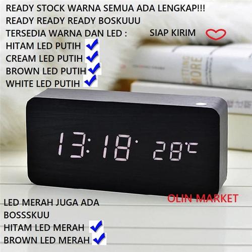 Jual Jam Weker Digital temperatur Motif Kayu clock Alarm beker Desktop ...