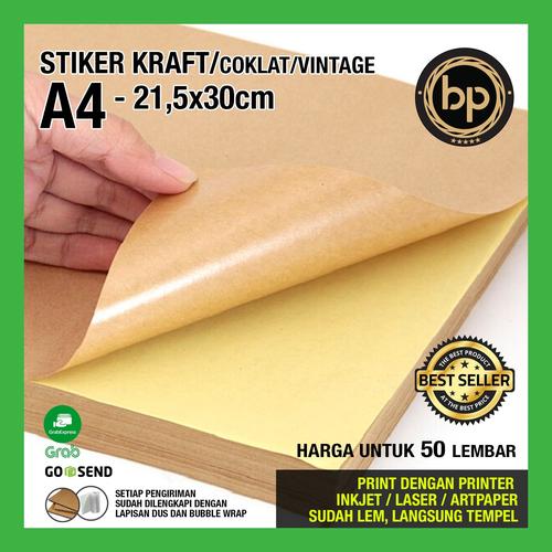 Jual [A4 LABEL/PRINT] KERTAS STIKER / STICKER KRAFT / COKLAT - ISI 50 ...