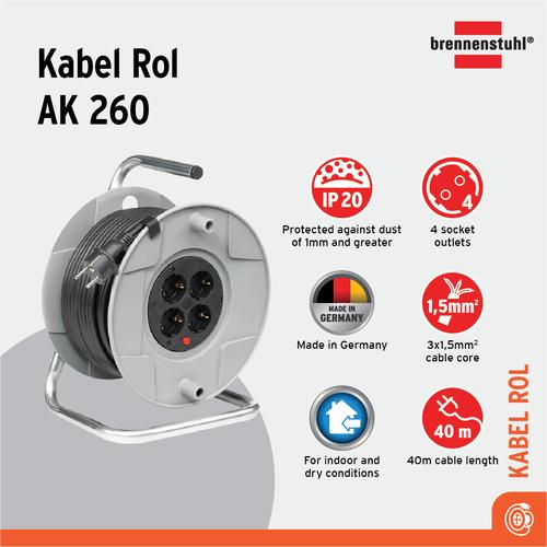Promo Kabel Rol 4 Lubang Brennenstuhl Cable Reel AK 260 40m / Colokan ...