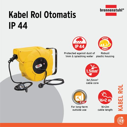 Promo Kabel Rol Otomatis Brennenstuhl Cable Reel Automatic IP44 16+2m ...