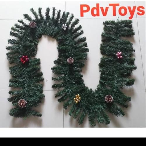 Jual Hiasan dekorasi Natal Garland Slinger daun PVC Hijau hias Bola ...