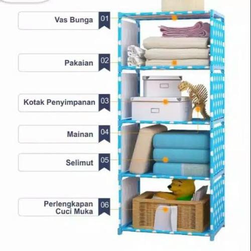 Jual Rak Buku Portable Serbaguna 5 tingkat 4 susun lemari buku tempat buku - Merah Muda - Kota ...