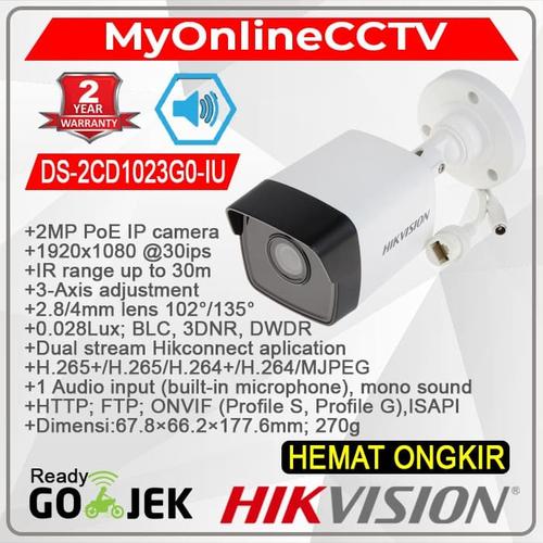 Promo DS-2CD1023G0-IU Hikvision IP Camera CCTV Outdoor 2MP Audio Mic POE WDR - 2CD1023G2-LIU ...