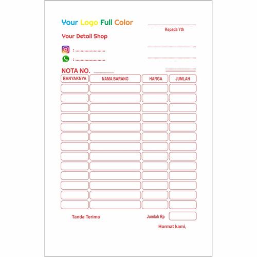 Jual Cetak Nota Bon 2 Rangkap/Ply Warna Full Color - Jakarta Pusat ...