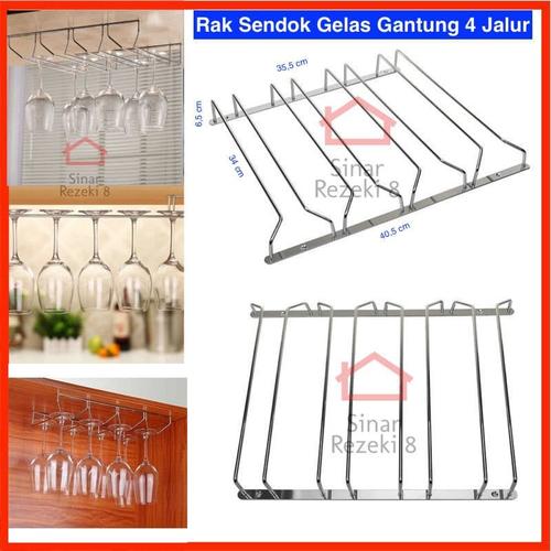 Jual Rak Gelas Gantung 4 Jalur STAINLESS Baris Wine Minibar Hanger ...