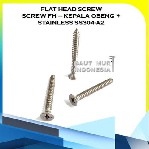 Jual TAPING SCREW SEKRUP FAB OBENG+ FLAT HEAD FH+ STAINLESS SS304 #10X3 ...