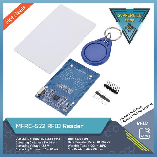Jual RFID Reader FRC-522 RC522 13.56 MHz Mifare Module + Kartu ...