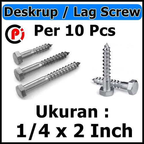 Jual Per 10 Pcs Baut Skrup Deskrup Lag Screw Bolt Ukuran 1/4 x 2 Inch ...