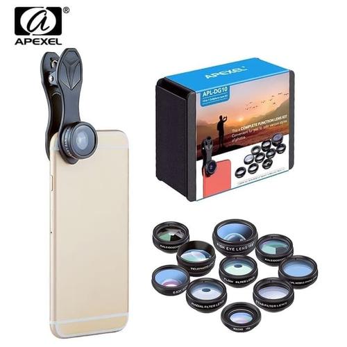Jual lensa HP universal pro10in1 apexel-makro wide angle fish eye ...