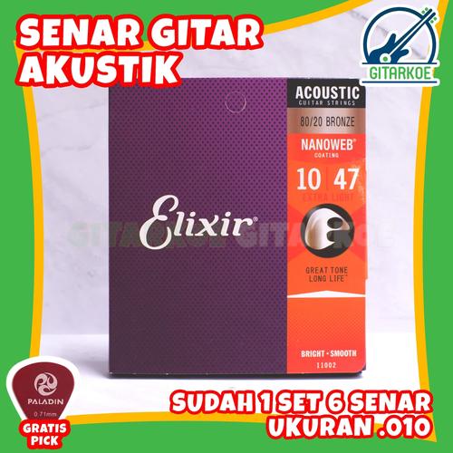 Jual Senar Gitar Elixir Akustik Anti / Tahan Karat Ukuran 010 047 Nano ...
