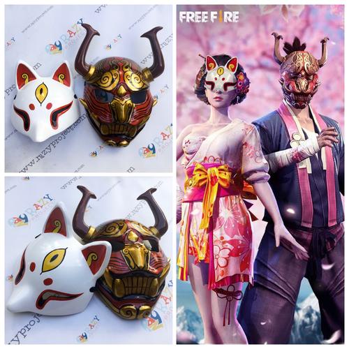 Jual Free Fire Oni Kitsune Sakura Skin Game Topeng Kayu Cosplay Jepang ...