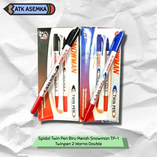 Jual Spidol Twin Pen Biru Merah Snowman TP-1 / Twinpen 2 Warna Double ...