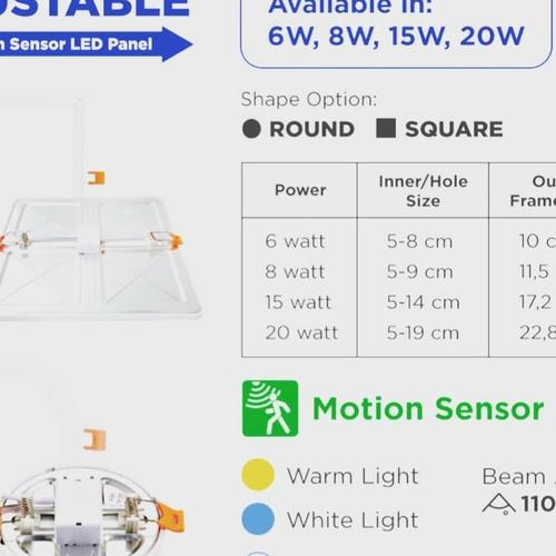 Jual VESTALUX LED downlight panel adjustable motion sensor 8watt ...